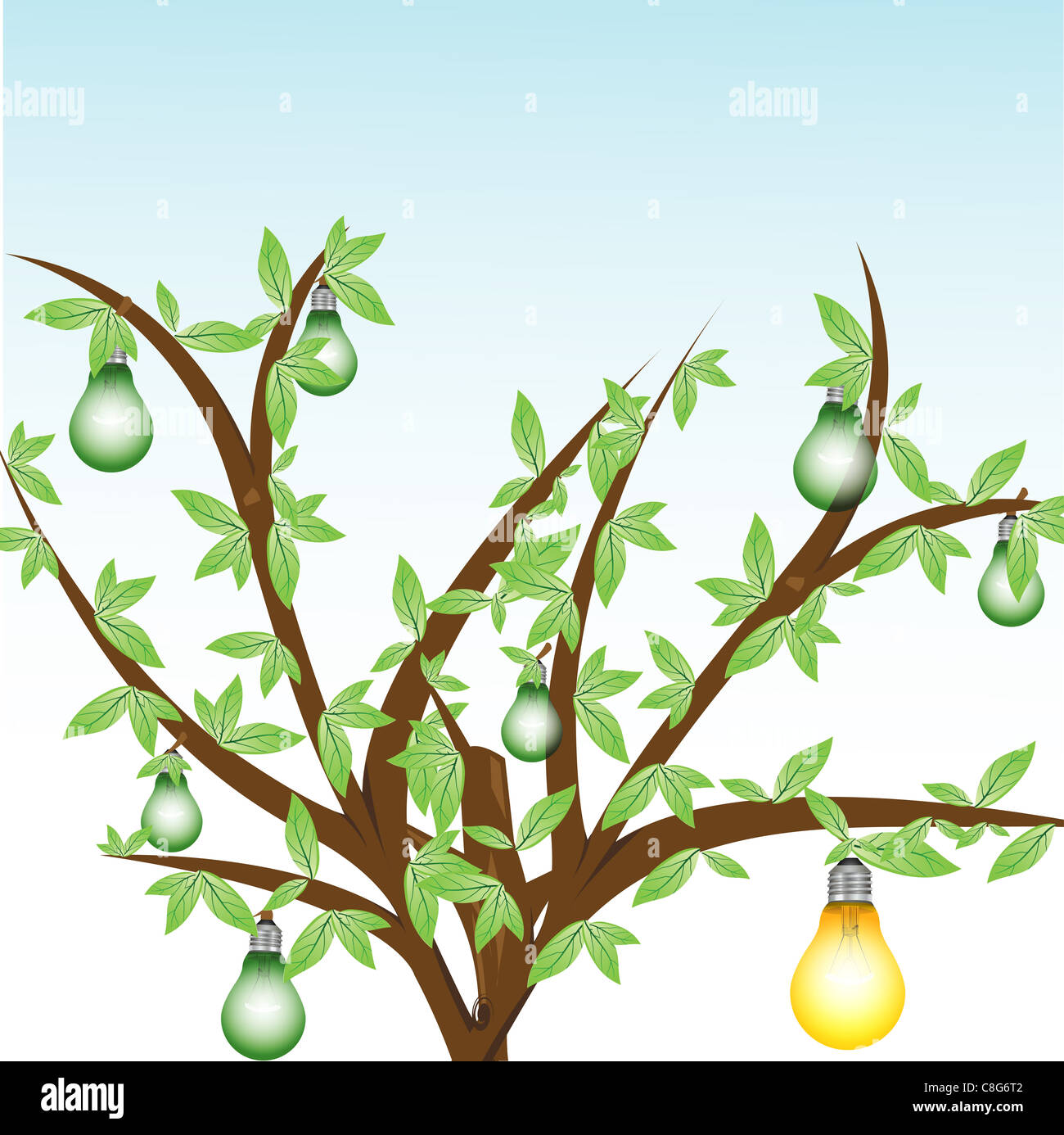 illustration of tree with electrical bulbs on white background Stock ...