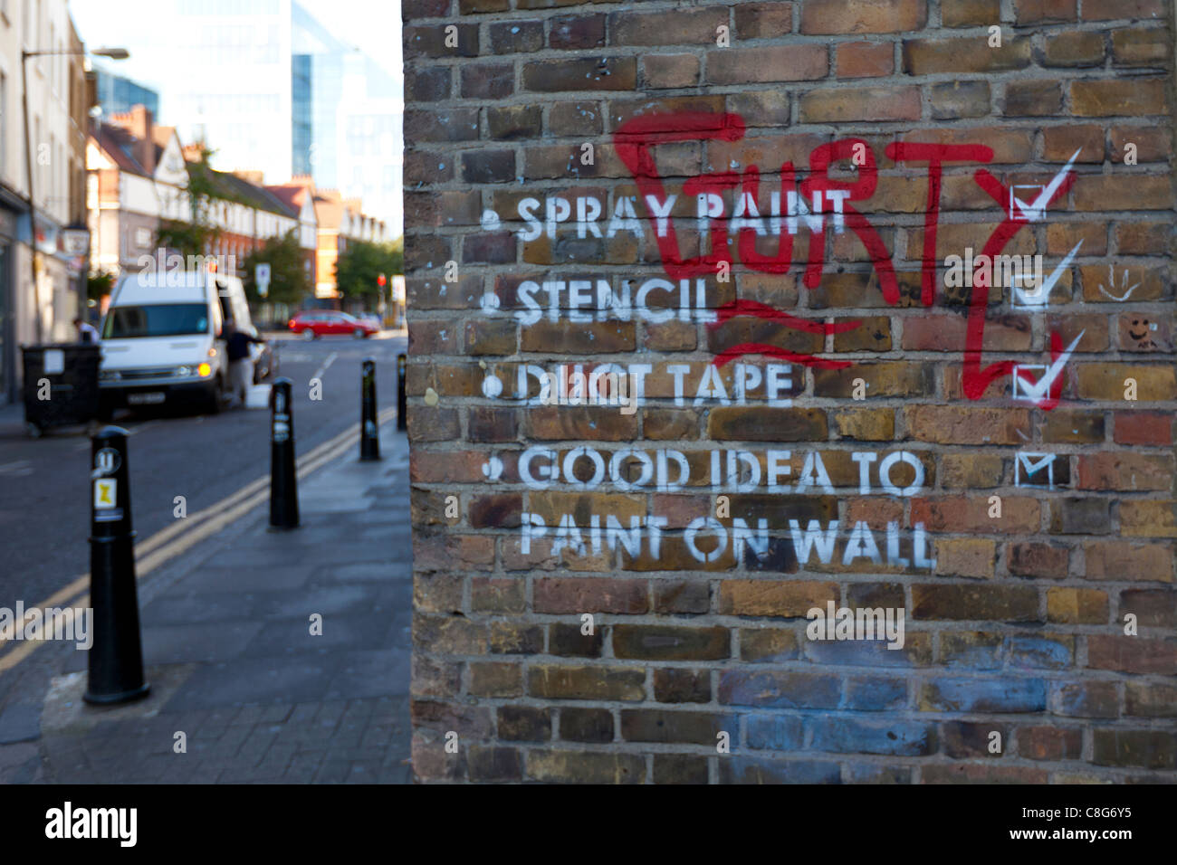 Mobstr Street art painted on a brick wall, Hanbury Street, Spitalfields ...