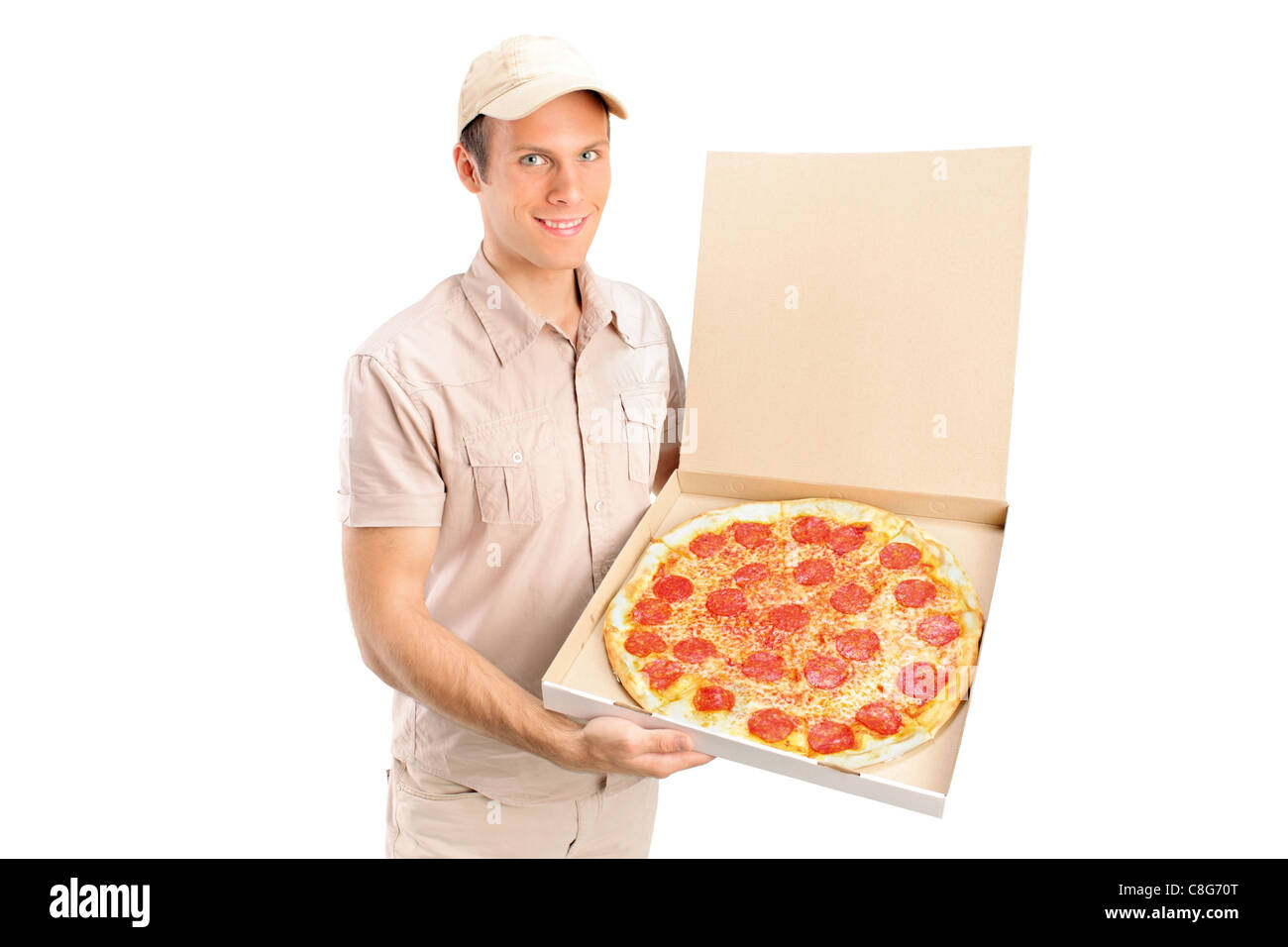 A delivery boy delivering a pizza Stock Photo - Alamy