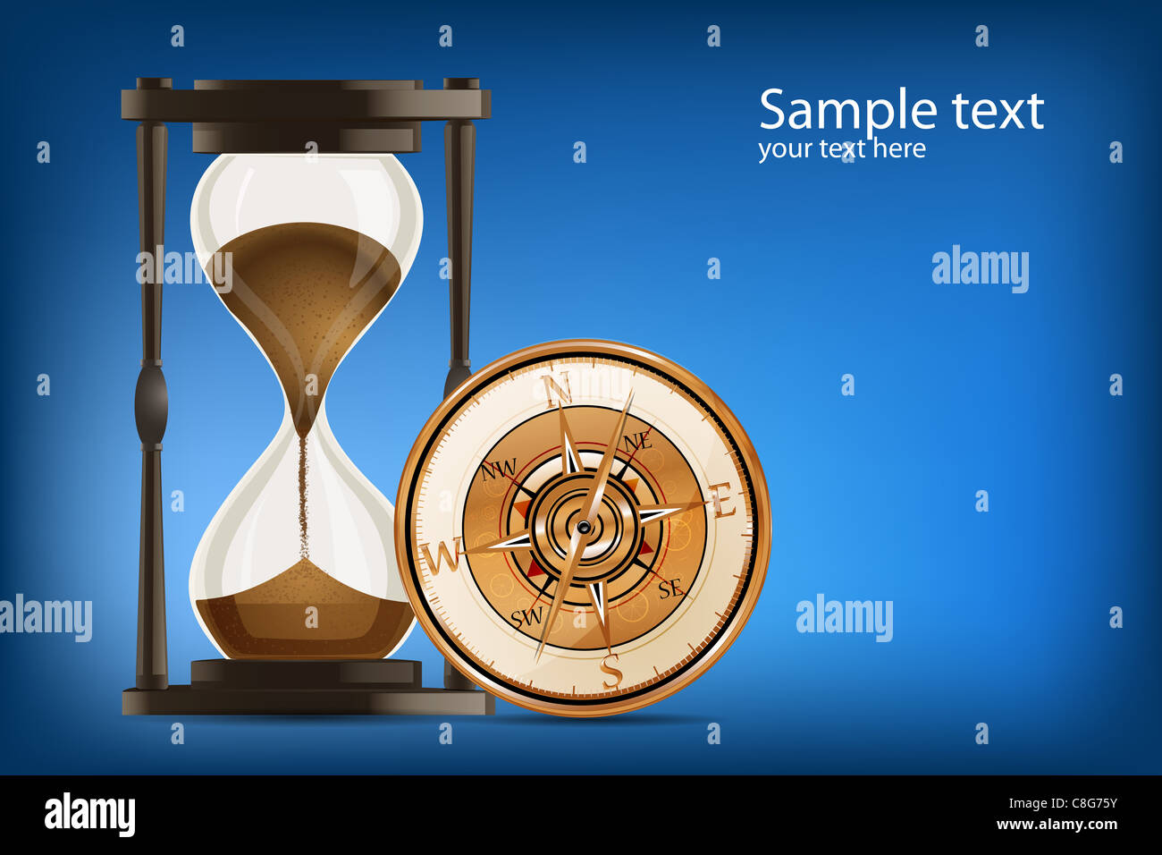 illustration of compass with hour watch on abstract background Stock ...