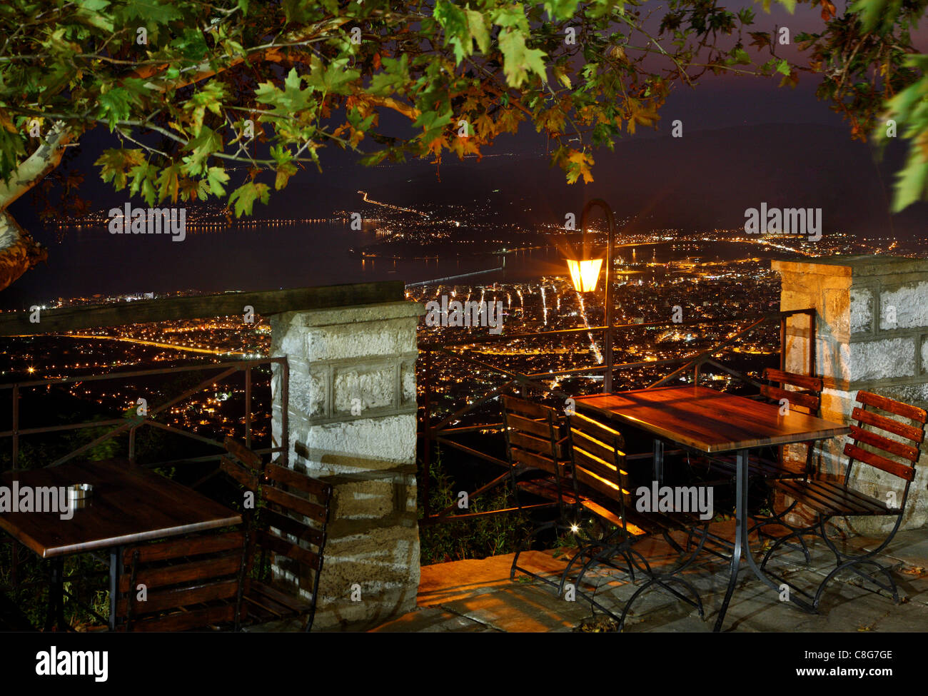 Panoramic view of Volos city, from the square of Makrinitsa village ...