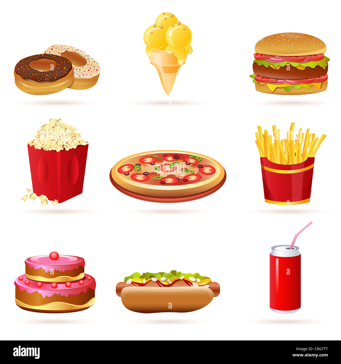 illustration of junk food icons on white background Stock Photo - Alamy