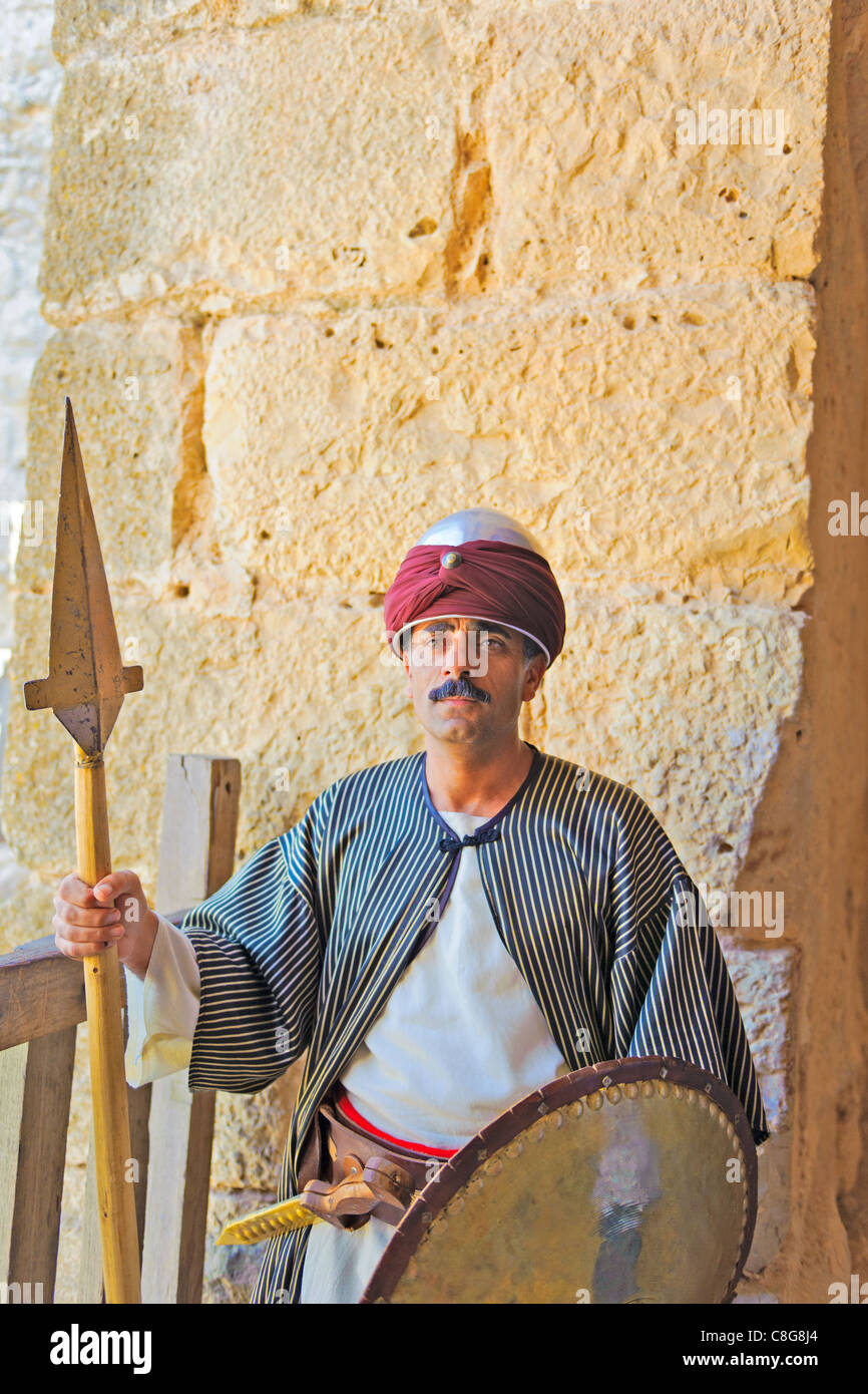 Arab Warrior in Period clothing - Qalat Al-Rabad, Jordan Stock Photo ...