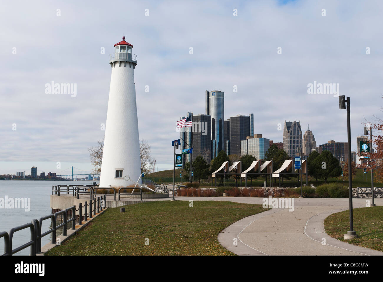 Tri-centennial Park Harbor Light, Detroit, Michigan, USA Stock Photo ...