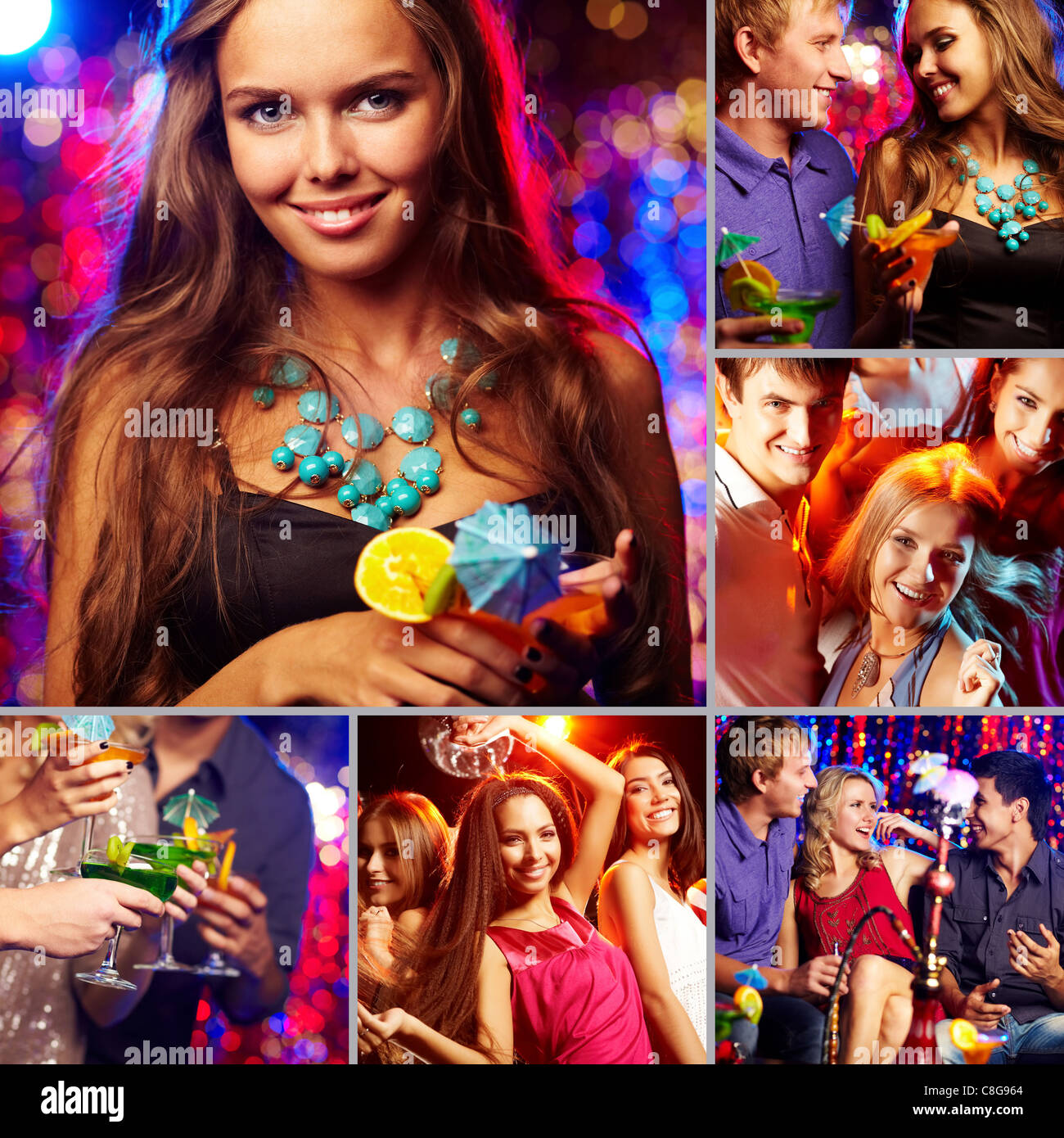 Image of happy friends spending time in night club Stock Photo - Alamy