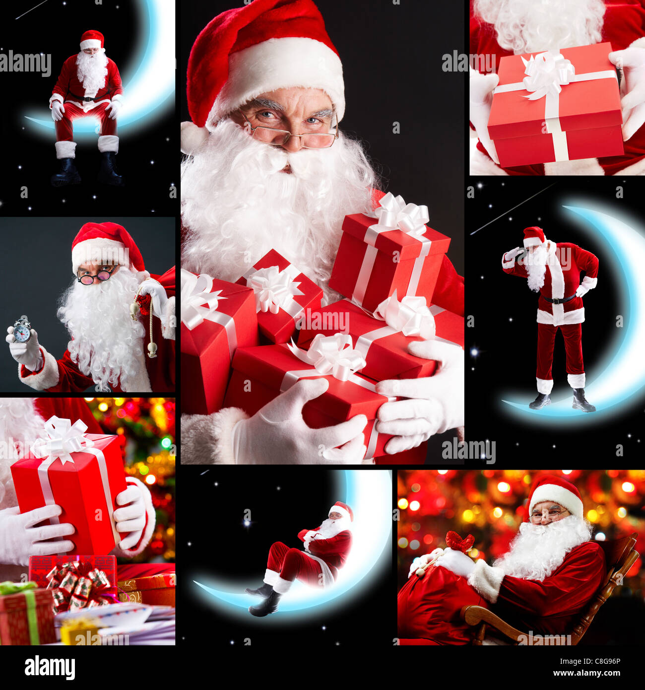 Collage of seven images with Santa Claus Stock Photo - Alamy