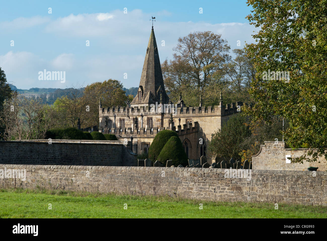 St Anne's Parish Church in the Derbyshire village of Baslow Stock Photo ...