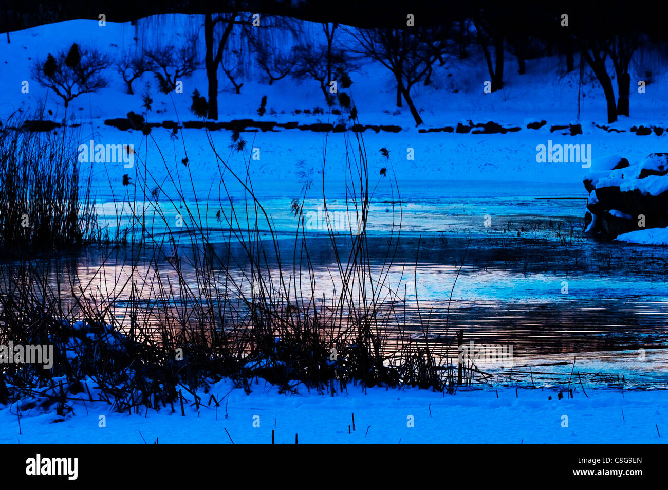 Blue Icy Lake at Dawn Stock Photo - Alamy
