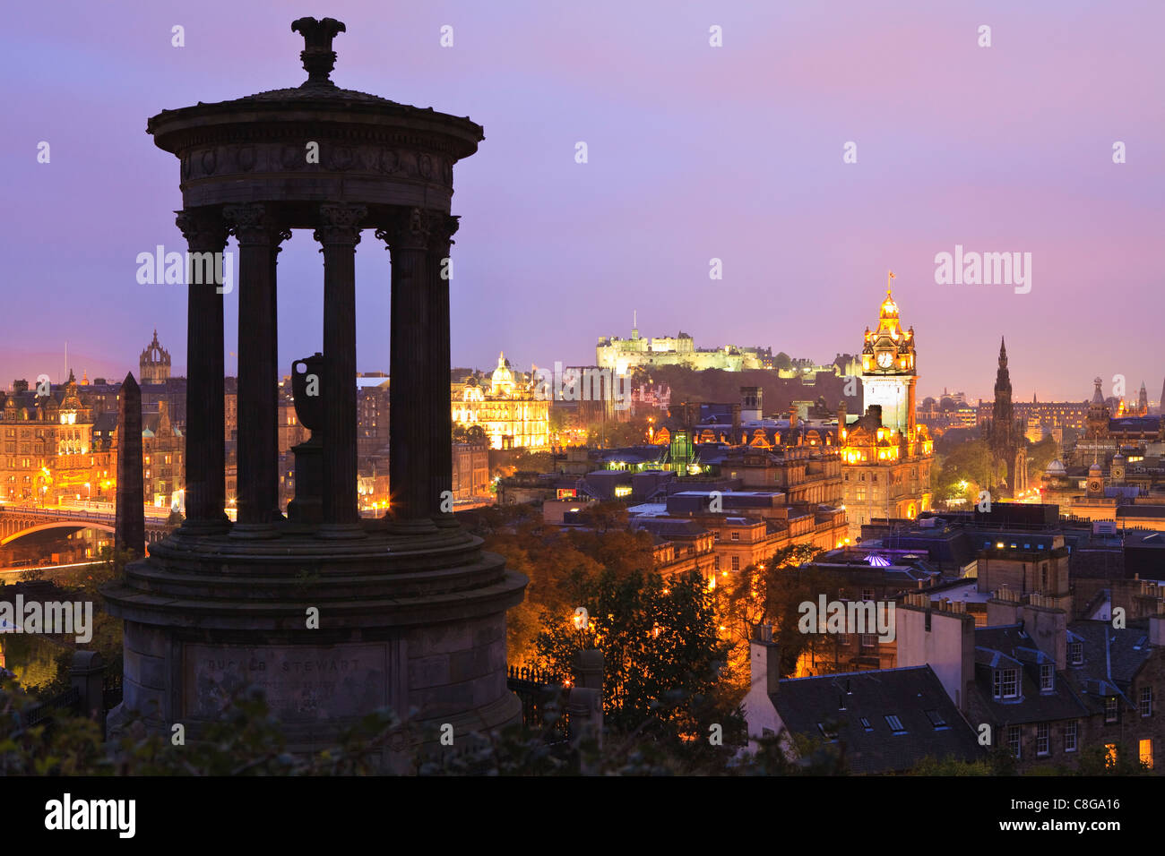 Edinburgh cityscape at dusk looking towards Edinburgh Castle, Edinburgh ...