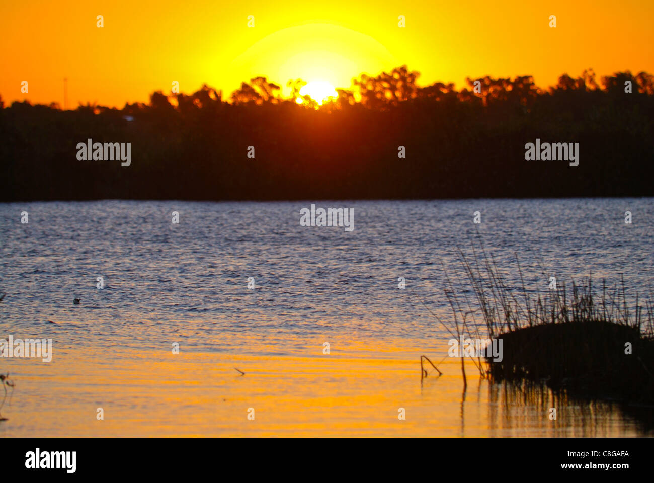 Sunset at the Manakara river, part of the Pangalanes Canal system ...