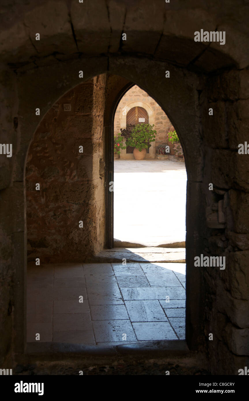 Cool shaded arcade monastery of toplou hi-res stock photography and ...