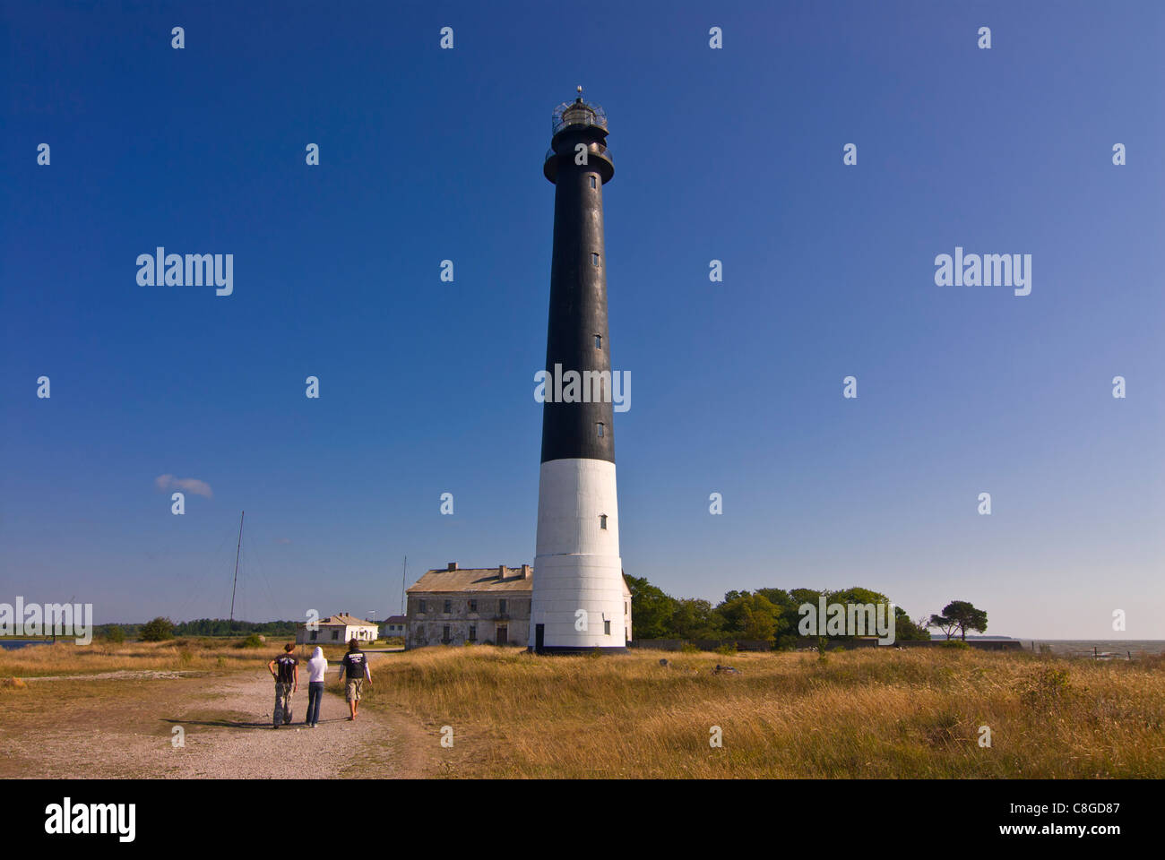 Tourists walking to Lighthouse at Saaremaa Island, Estonia, Baltic ...