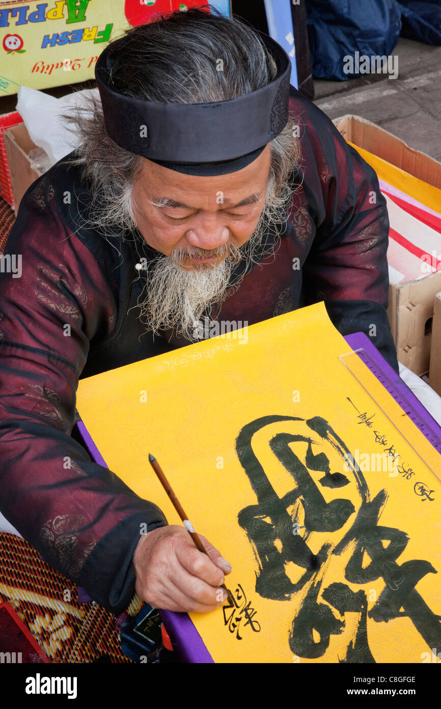 Asia, Vietnam, Hanoi, Temple of Literature, Calligrapher, Calligraphy ...