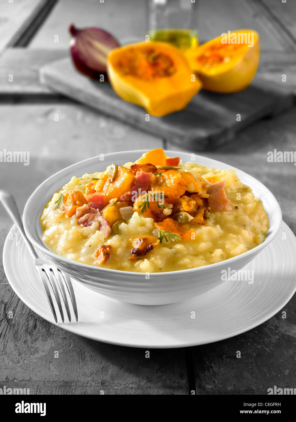 Roast Butternut squash on saffron risotto Stock Photo - Alamy