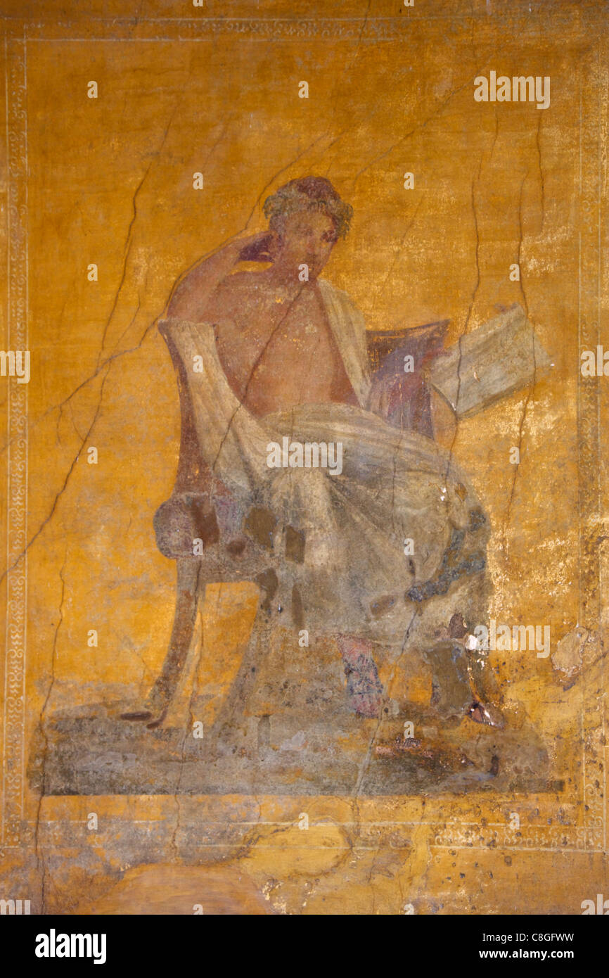 Fresco of the poet Menander, House of the Menander, Pompeii, UNESCO ...