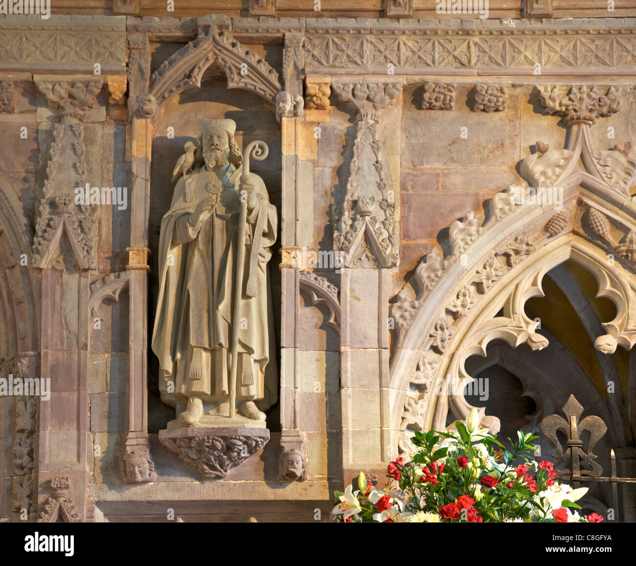 Statue of St. David with dove in St. Davids Cathedral, Pembrokeshire ...