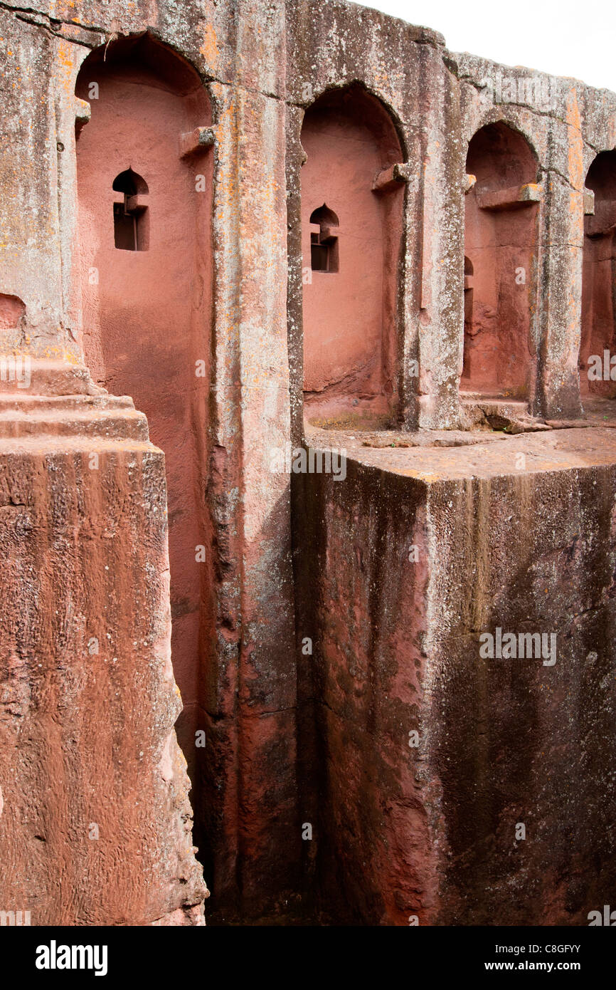Entrance to the rock-hewn church of Bet Gabriel-Rufael in Lalibela ...