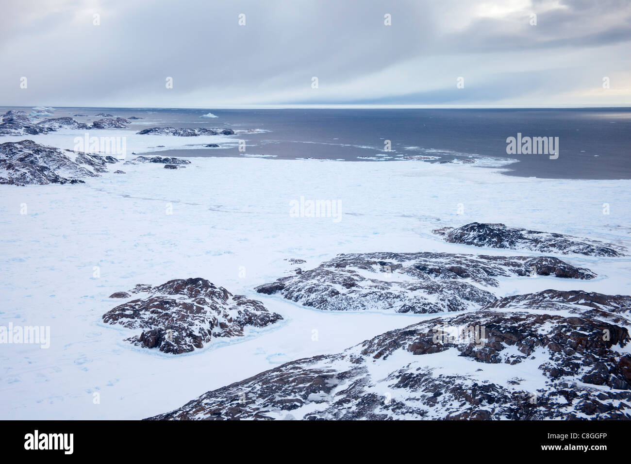 Aerial view of Greenland coast, Greenland, Polar Regions Stock Photo ...