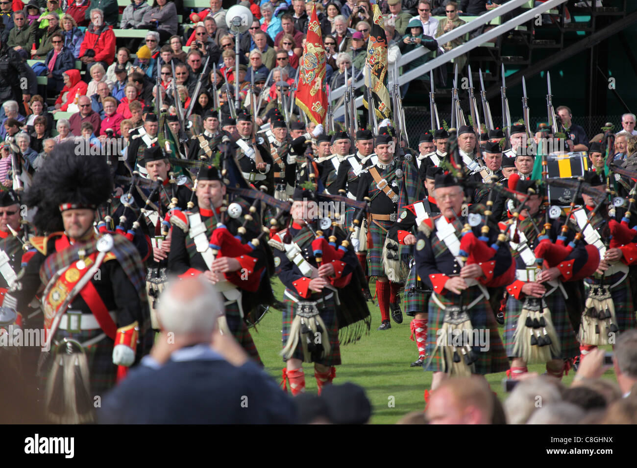 Village of Braemar, Scotland. The Atholl Highlanders marching with the ...