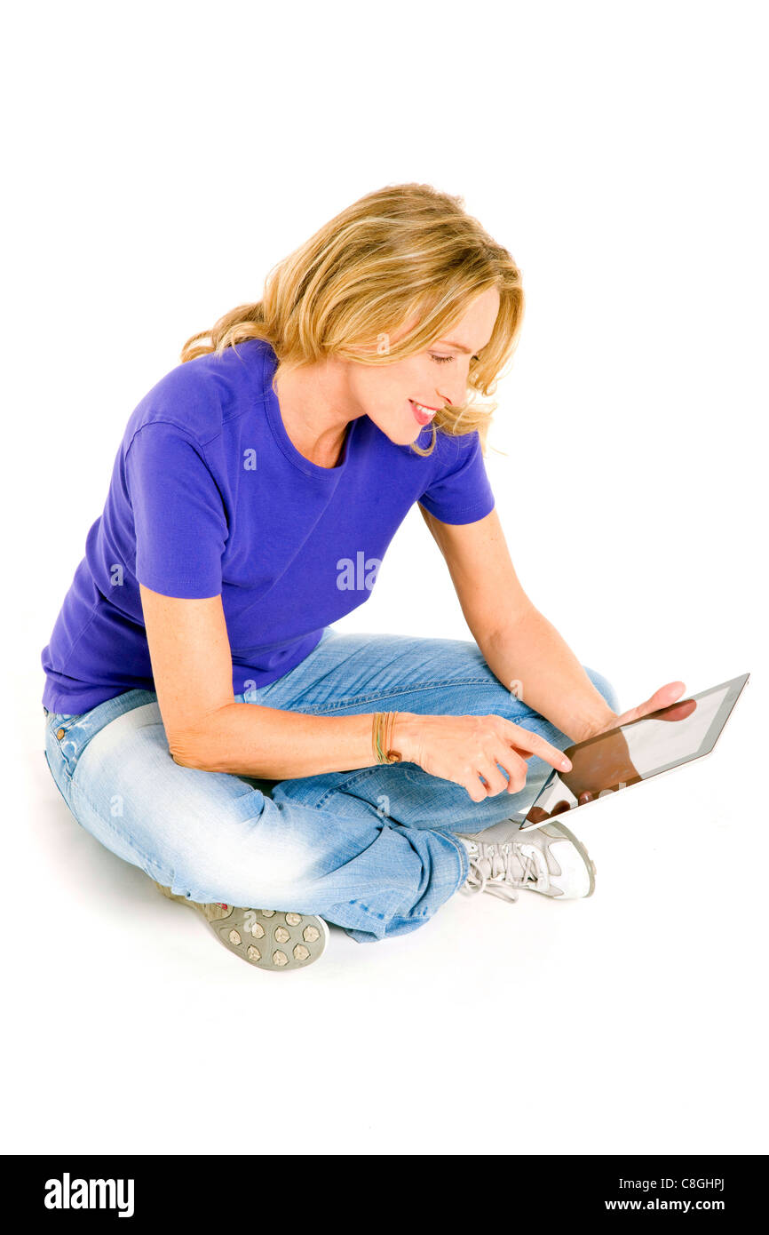 White blonde woman using Cut Out Stock Images & Pictures - Alamy