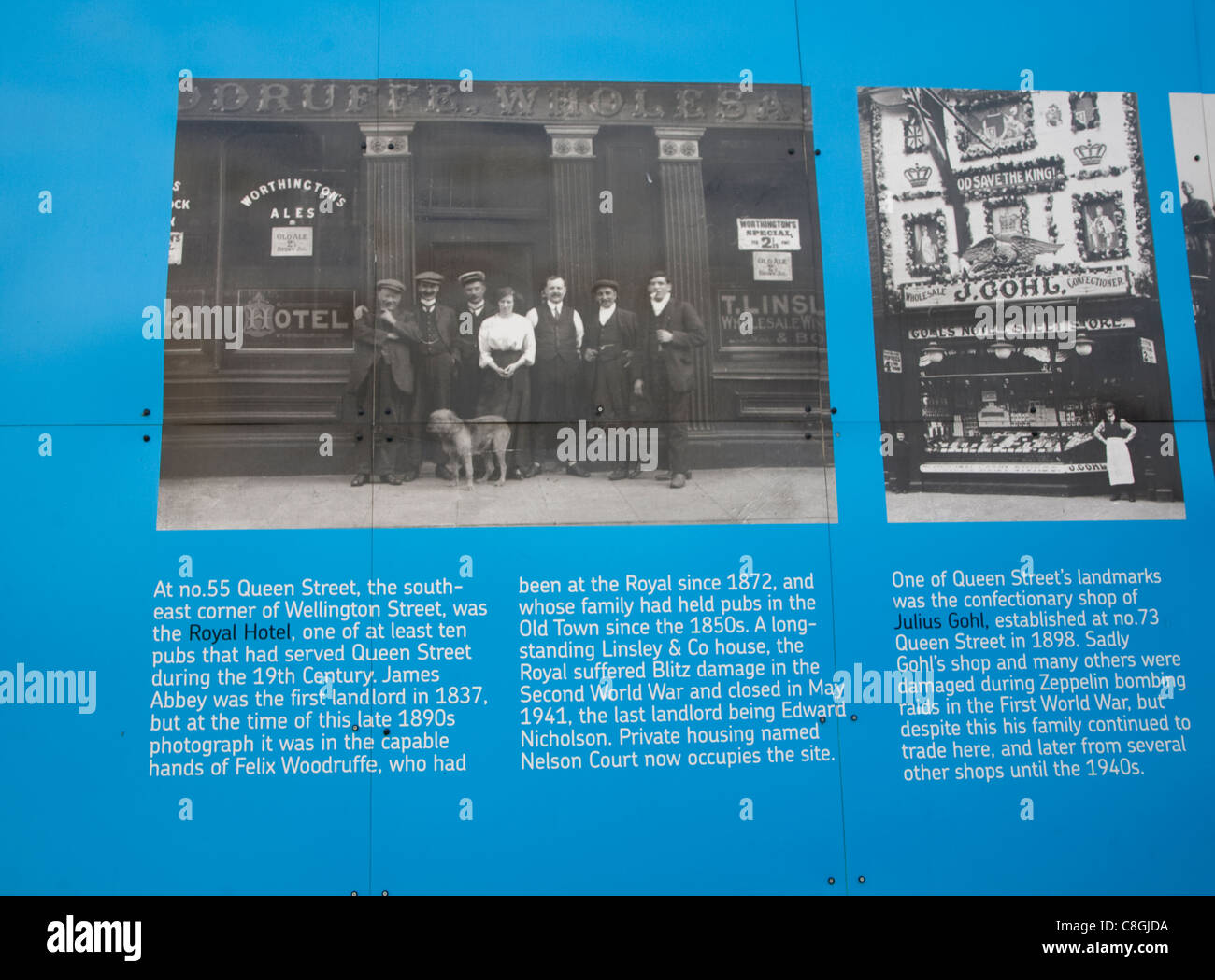 Historic information board and photo about the royal hotel hi-res stock ...