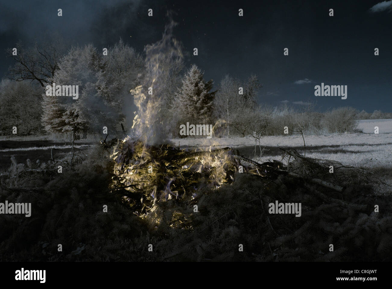 Campfire, fire, flames, surreal, concepts, art, smoke, Infrared, glow ...