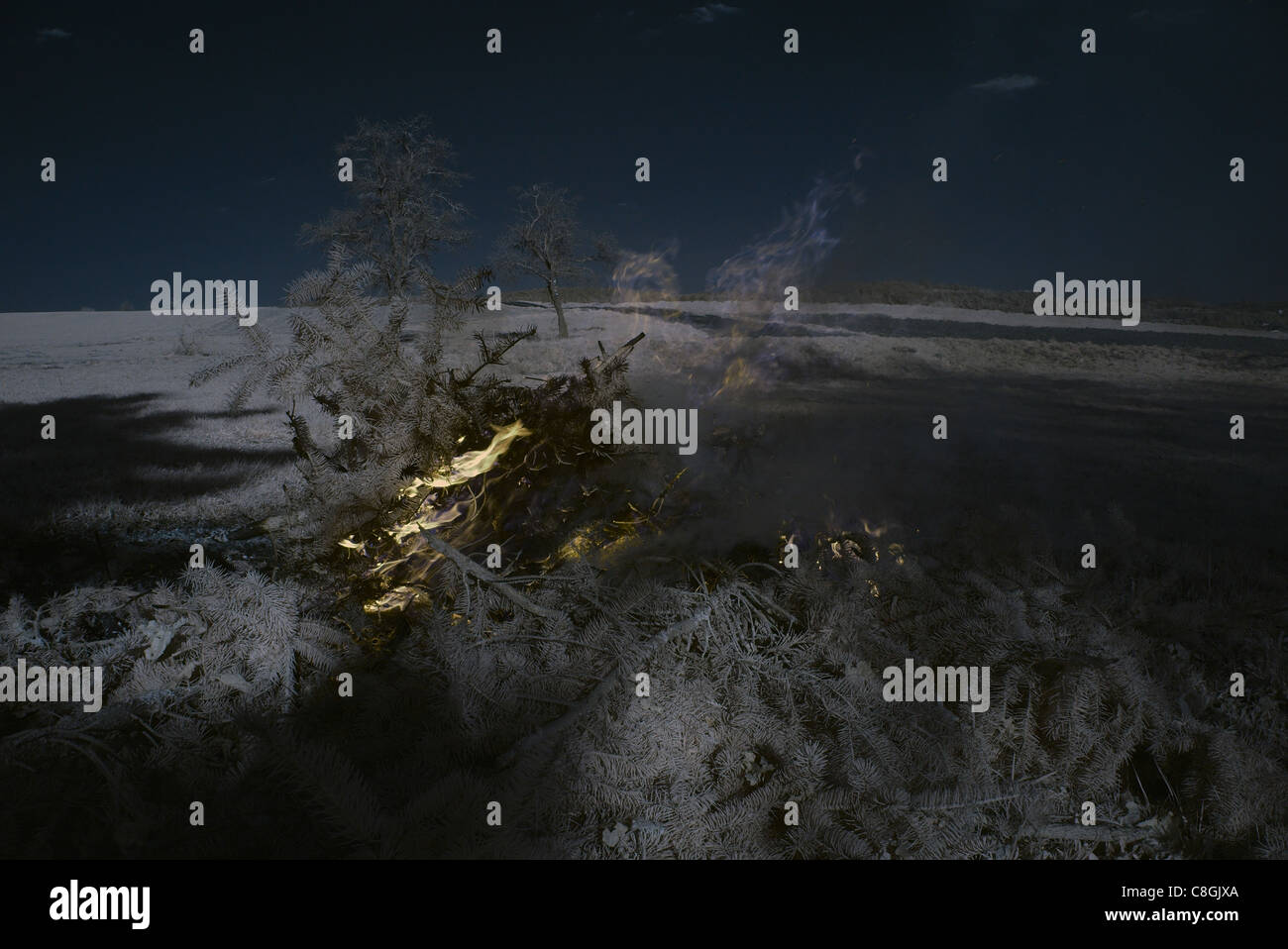 Campfire, fire, flames, surreal, concepts, art, smoke, Infrared, glow ...