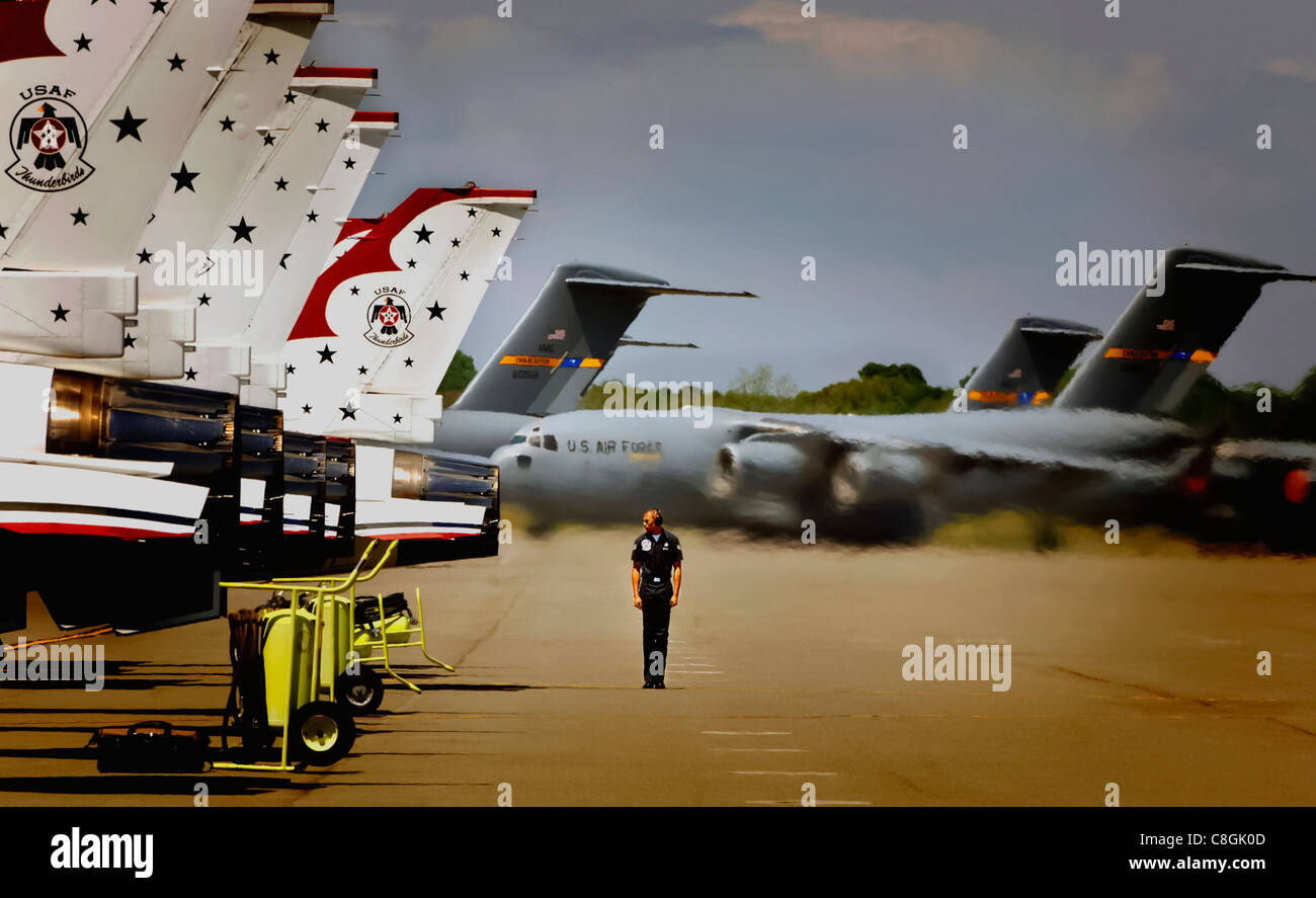 Staff Sgt. Walter Jenkins marshals in Thunderbird Four after arriving ...