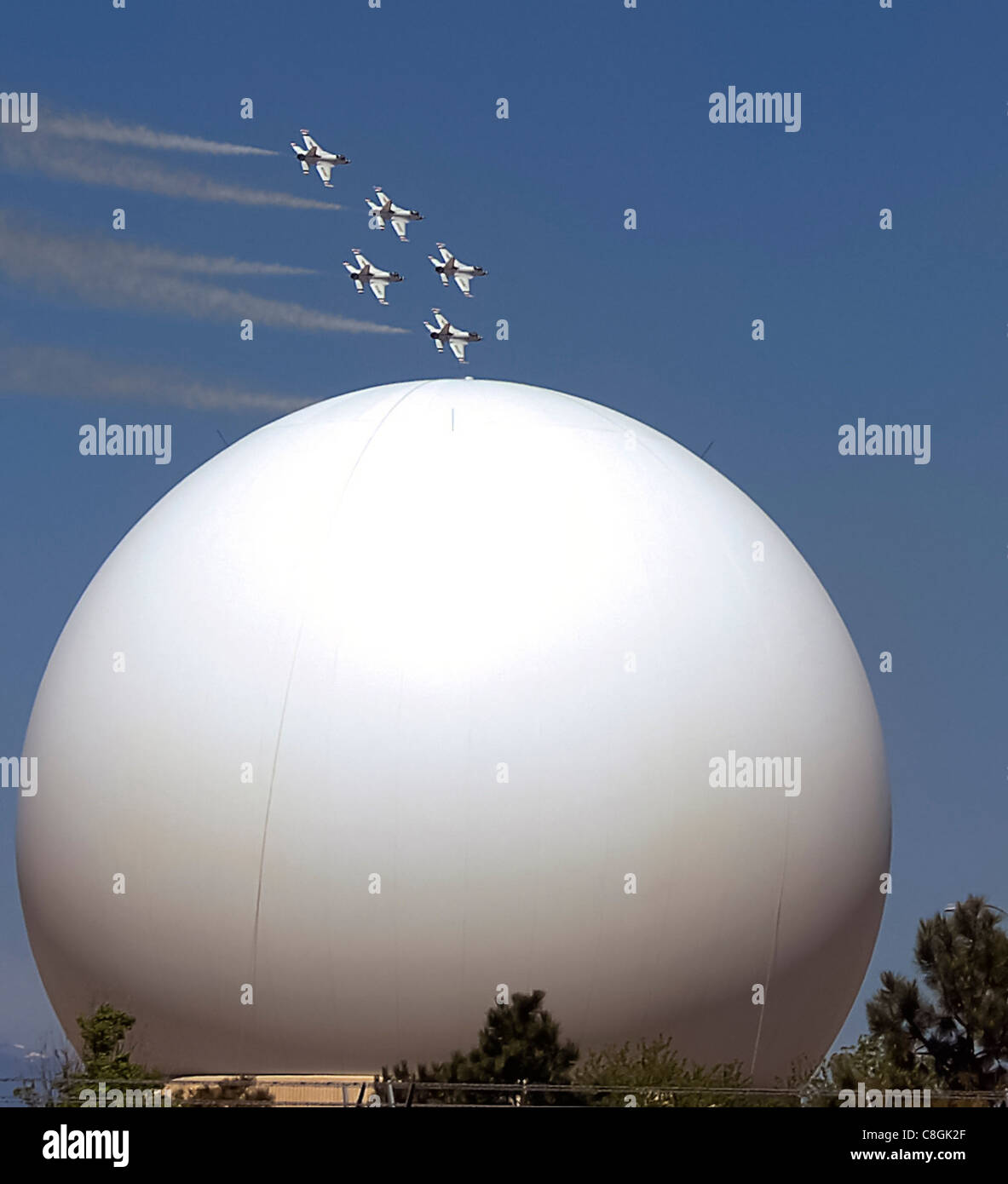 The U.S. Air Force Thunderbirds fly over Schriever Air Force Base, Colo ...