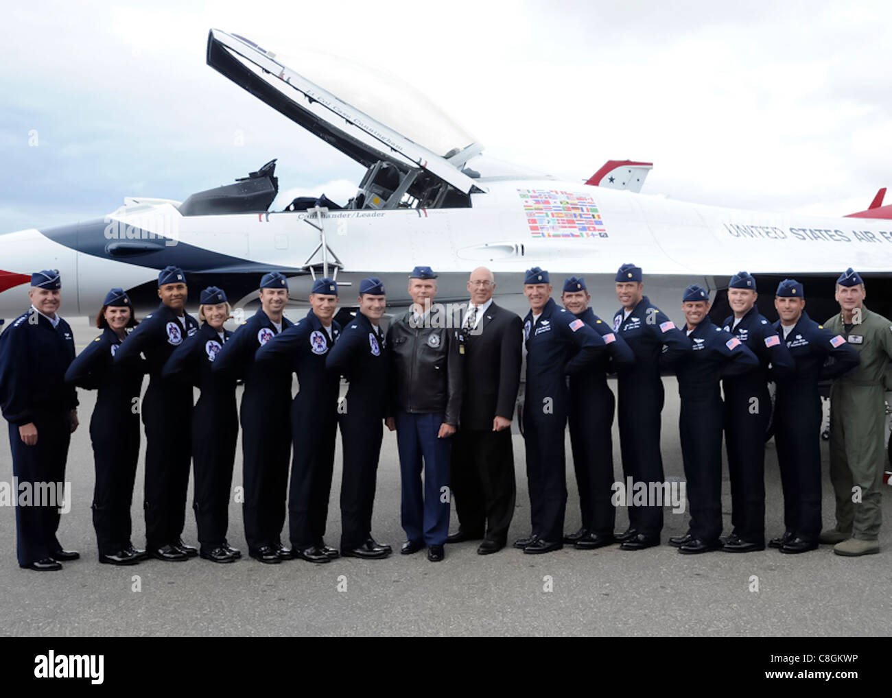 The U.S. Air Force Thunderbirds pose for a photograph with Bruce J ...