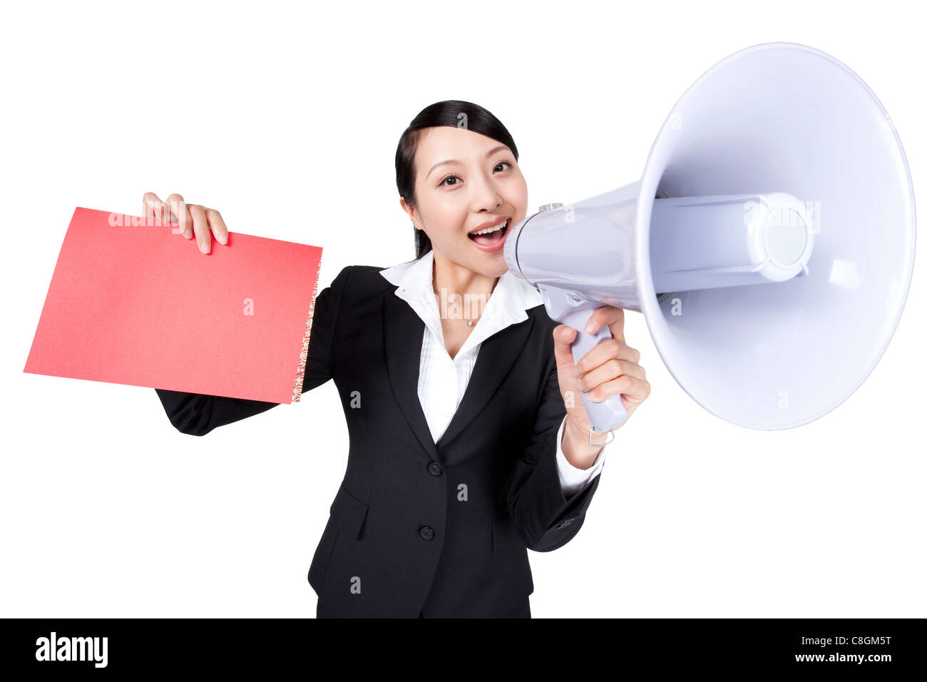 Authority standing smiling holding communication arms up hi-res stock ...