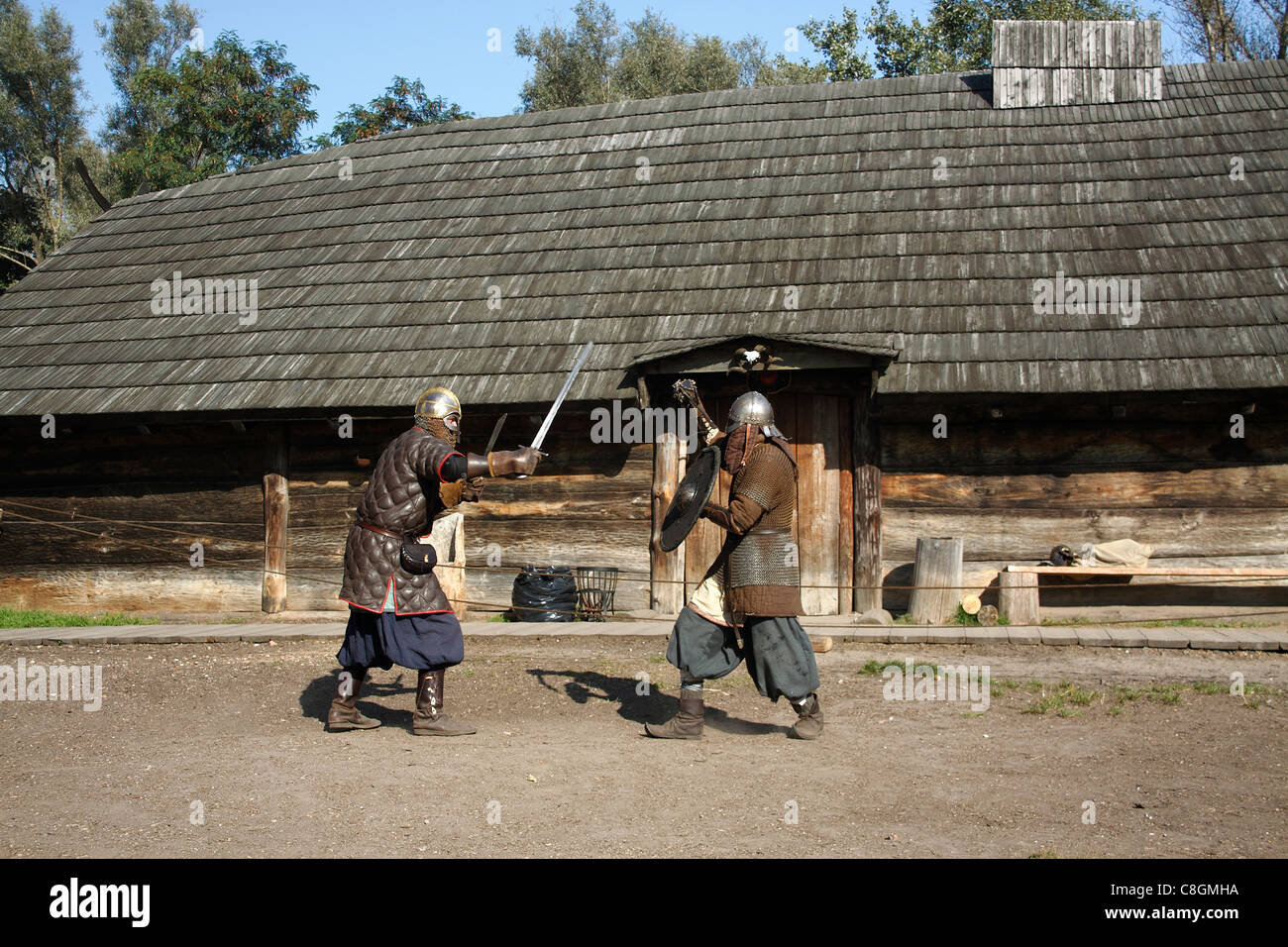 Jomsborg Vikings fighting with swords, Warsaw, Poland Stock Photo - Alamy