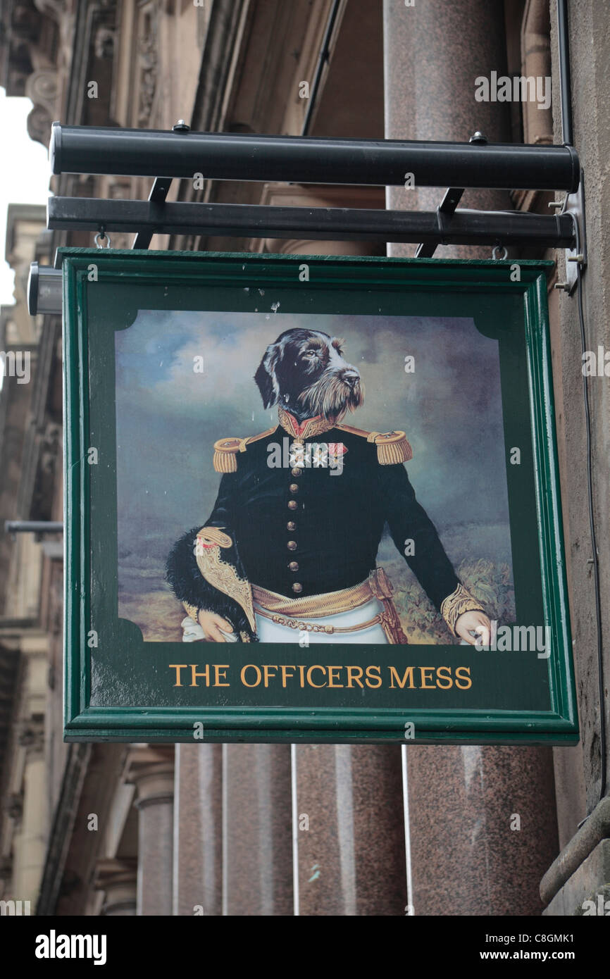 Sign above the entrance to the Officers Mess Ale House (public house or ...