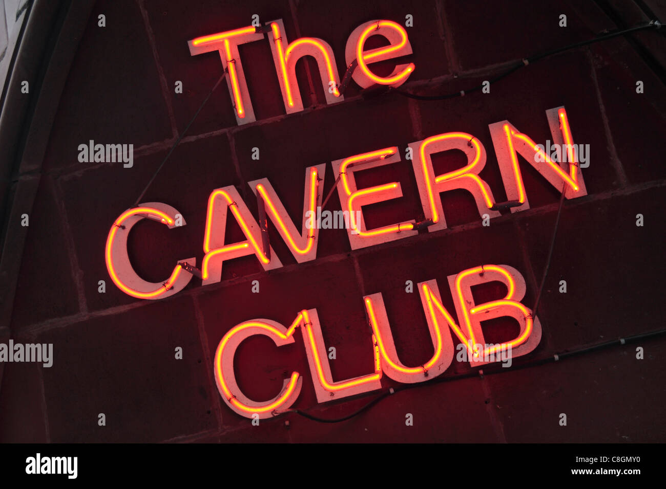 Neon sign leading into the world famous Cavern Club, where the Beatles ...