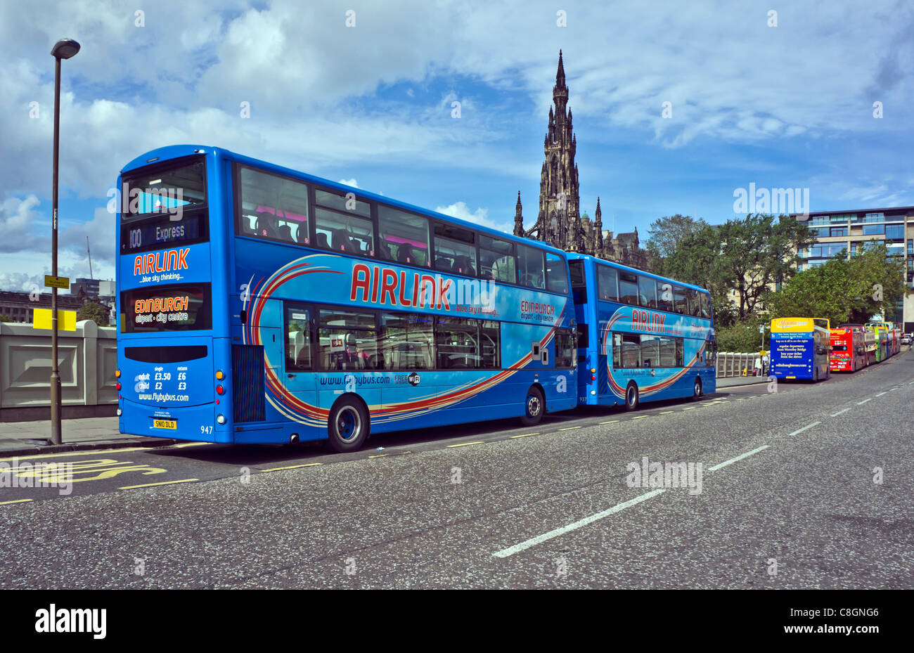 Airlink and Edinburgh Tour Buses lined up on Waverley Bridge preparing ...