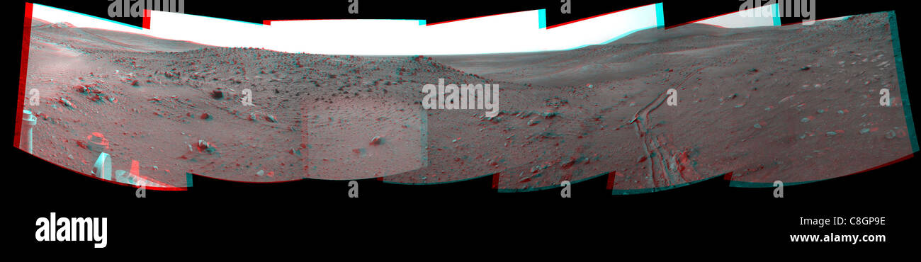 The stereo view from NASA's Mars Rover Spirit, captured on April 28 ...
