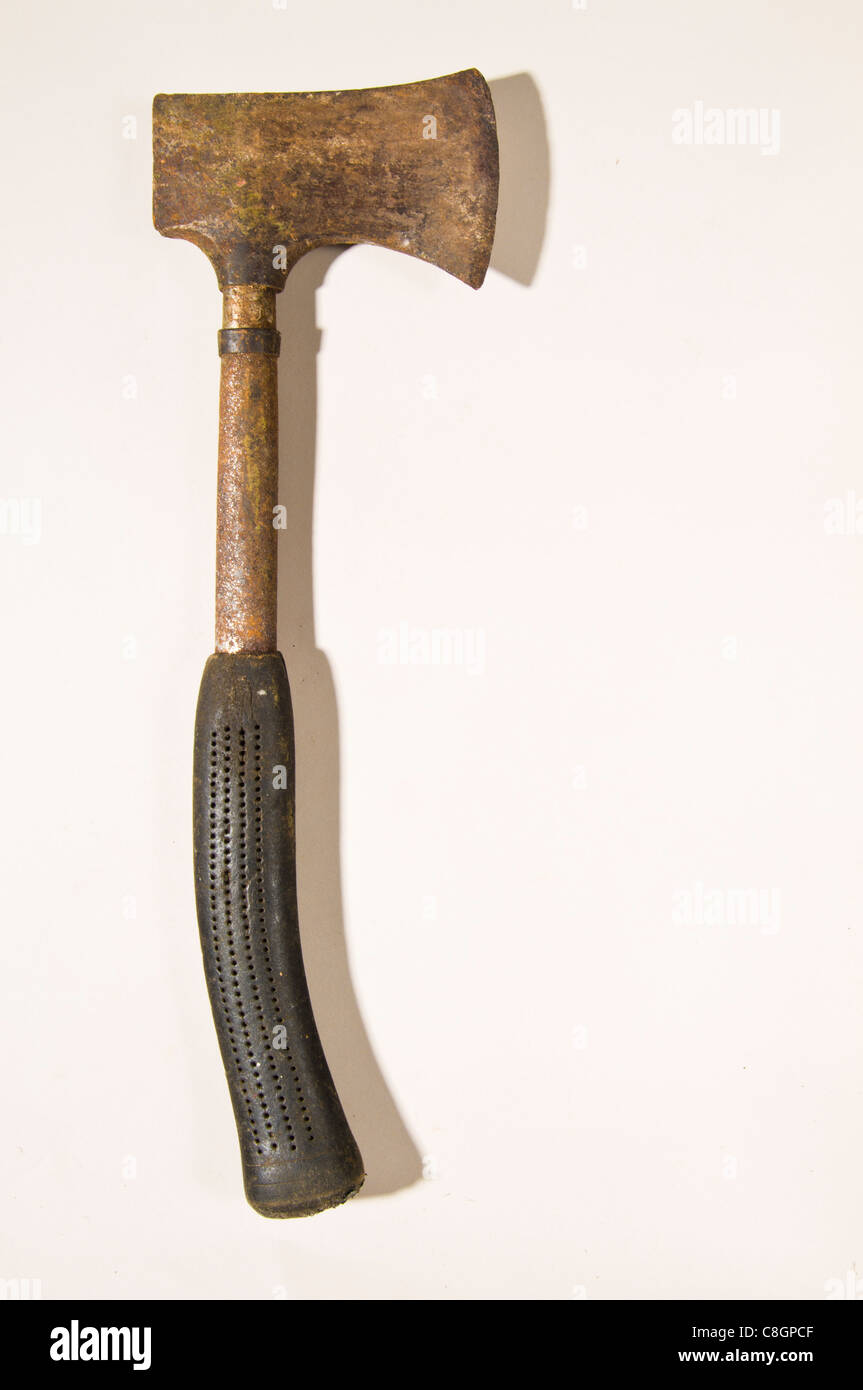 Old rusty rubber handled Axe Stock Photo - Alamy