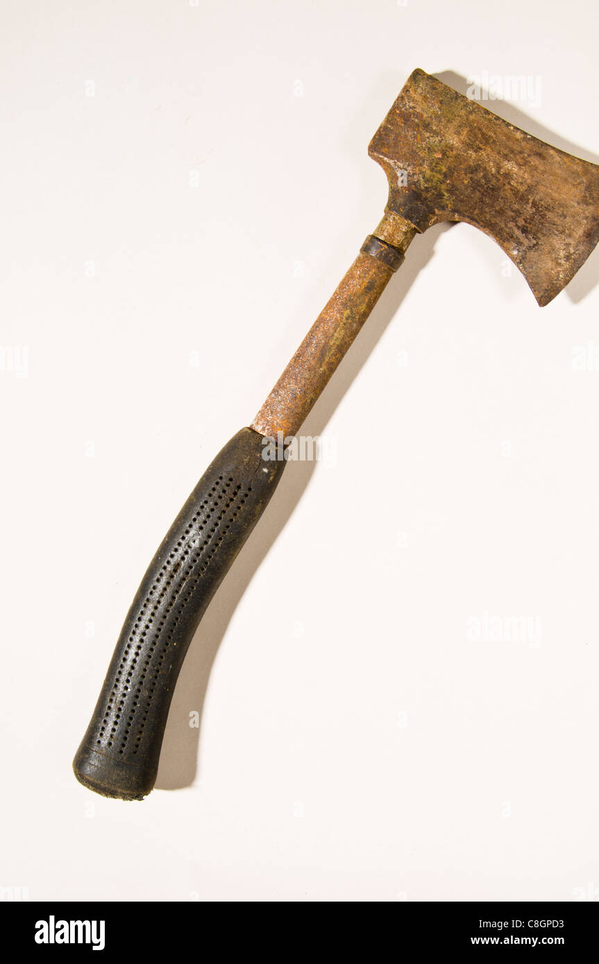 Old rusty rubber handled Axe Stock Photo - Alamy