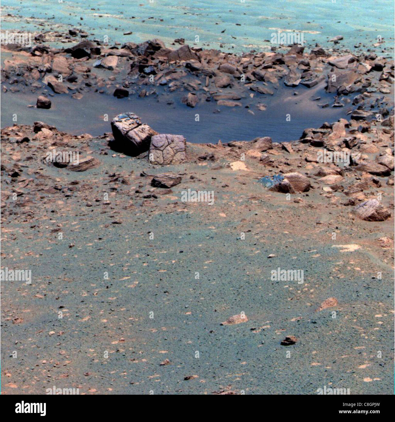 This false-color image shows the rock 'Chocolate Hills' on the rim of ...