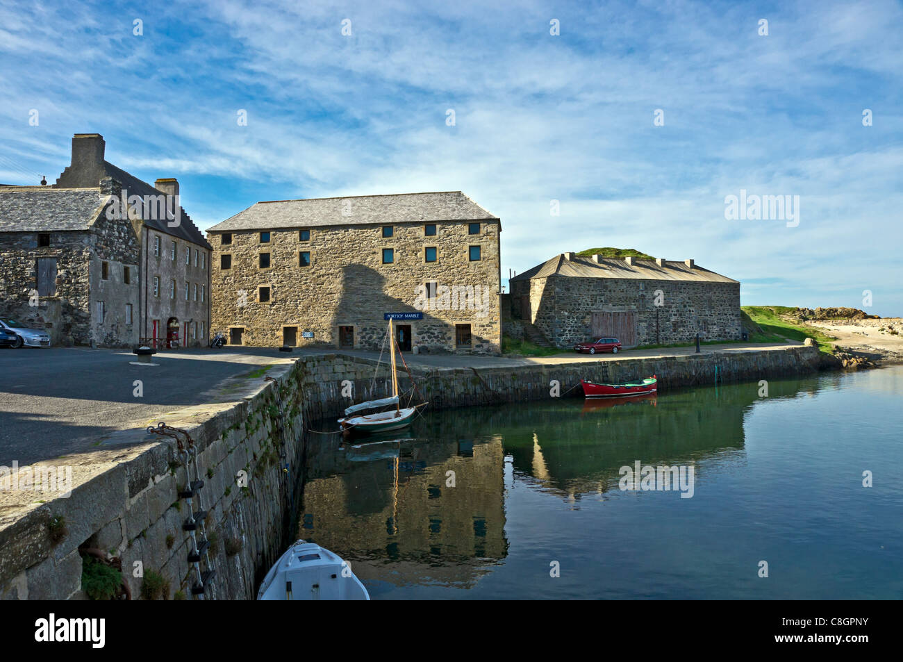 View of the old harbour in Portsoy Scotland with the old harbourside ...