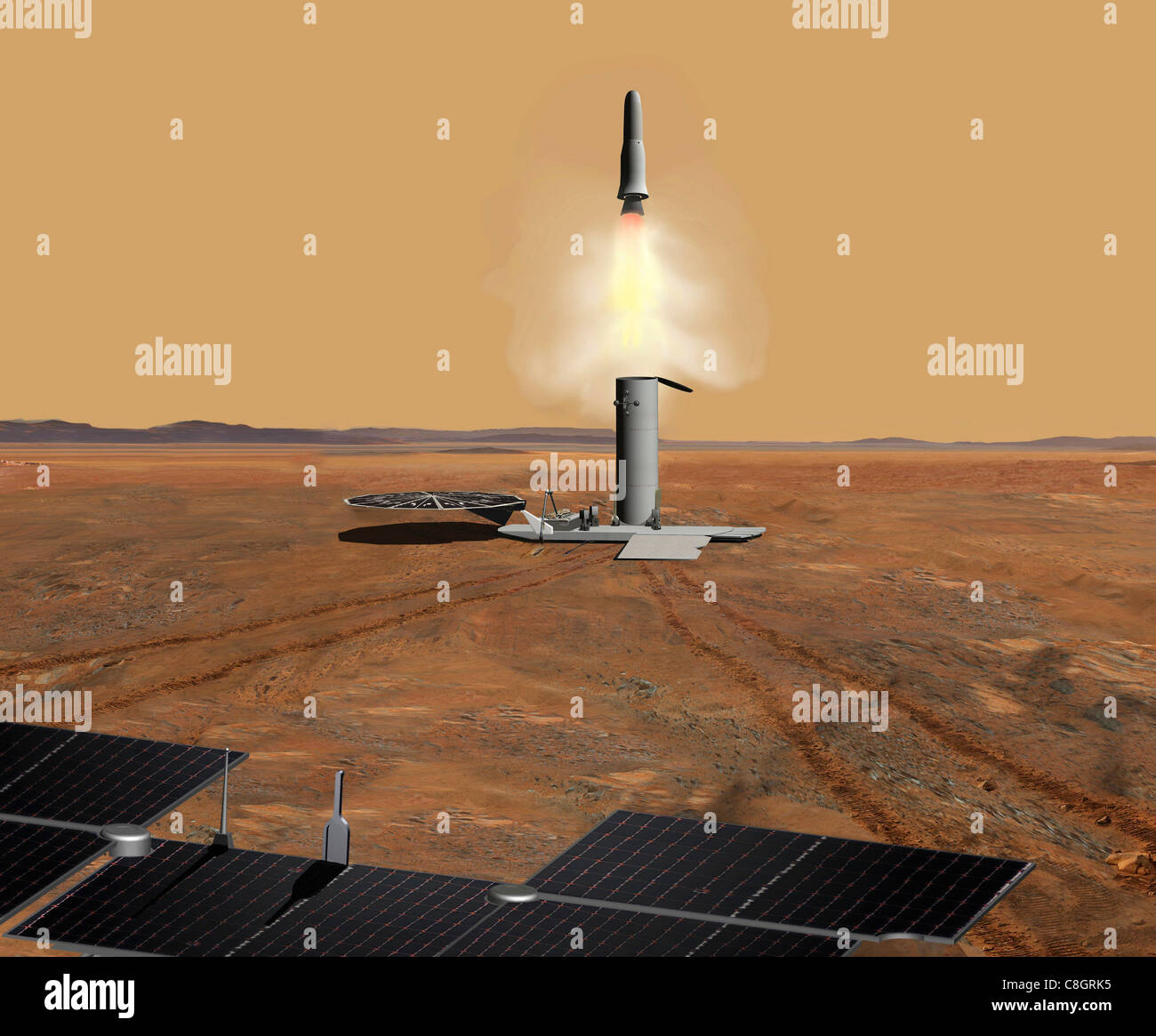 This artist's concept illustrates a proposed Mars sample return mission ...