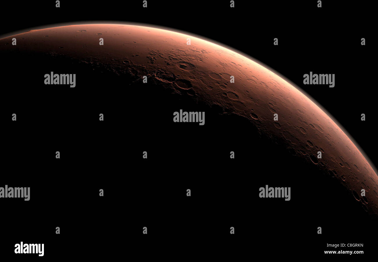 This computer-generated image depicts Gale Crater on Mars as daylight ...