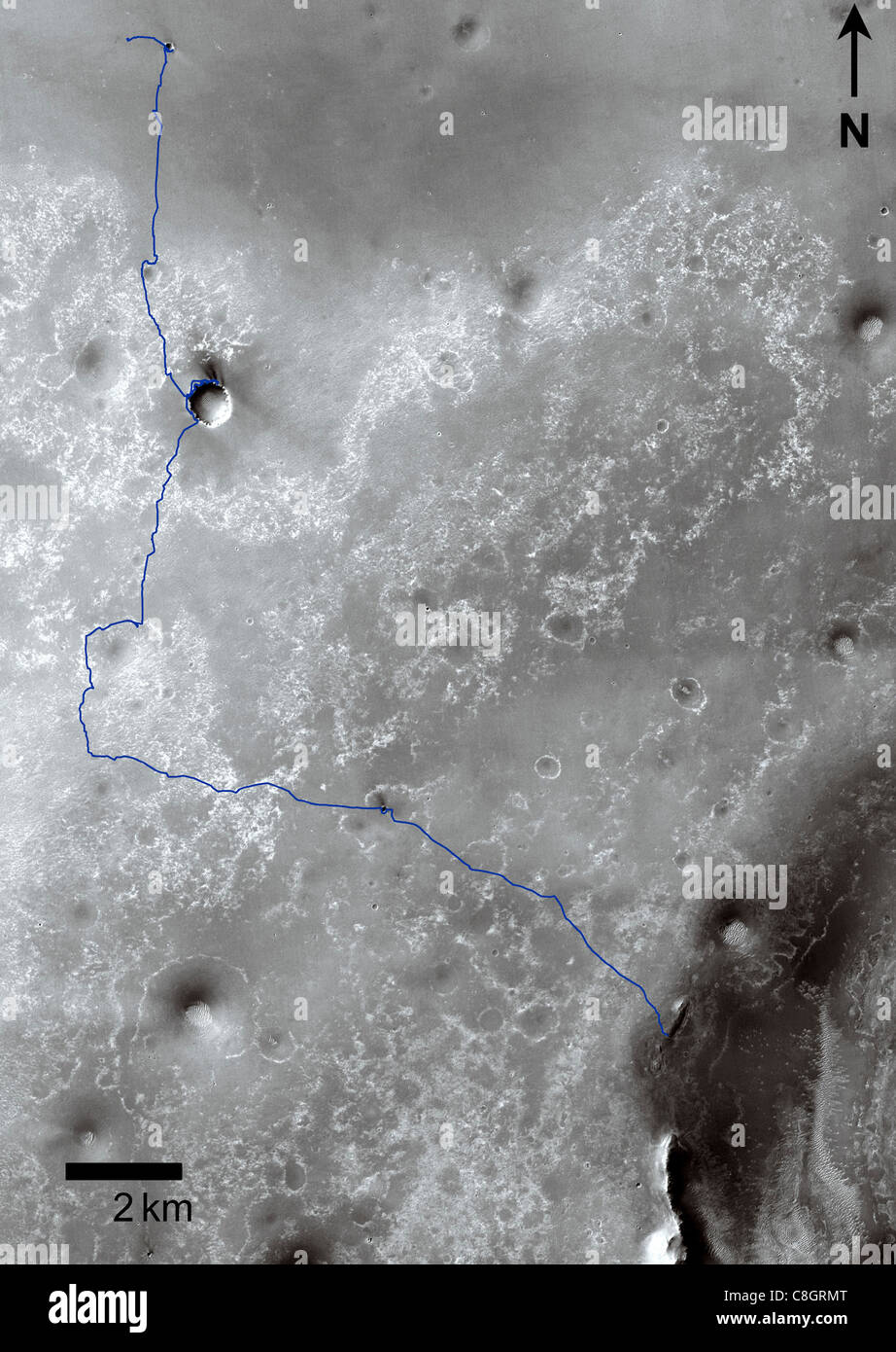 A 3D illustration depicting the surface of Mars, showing craters ...