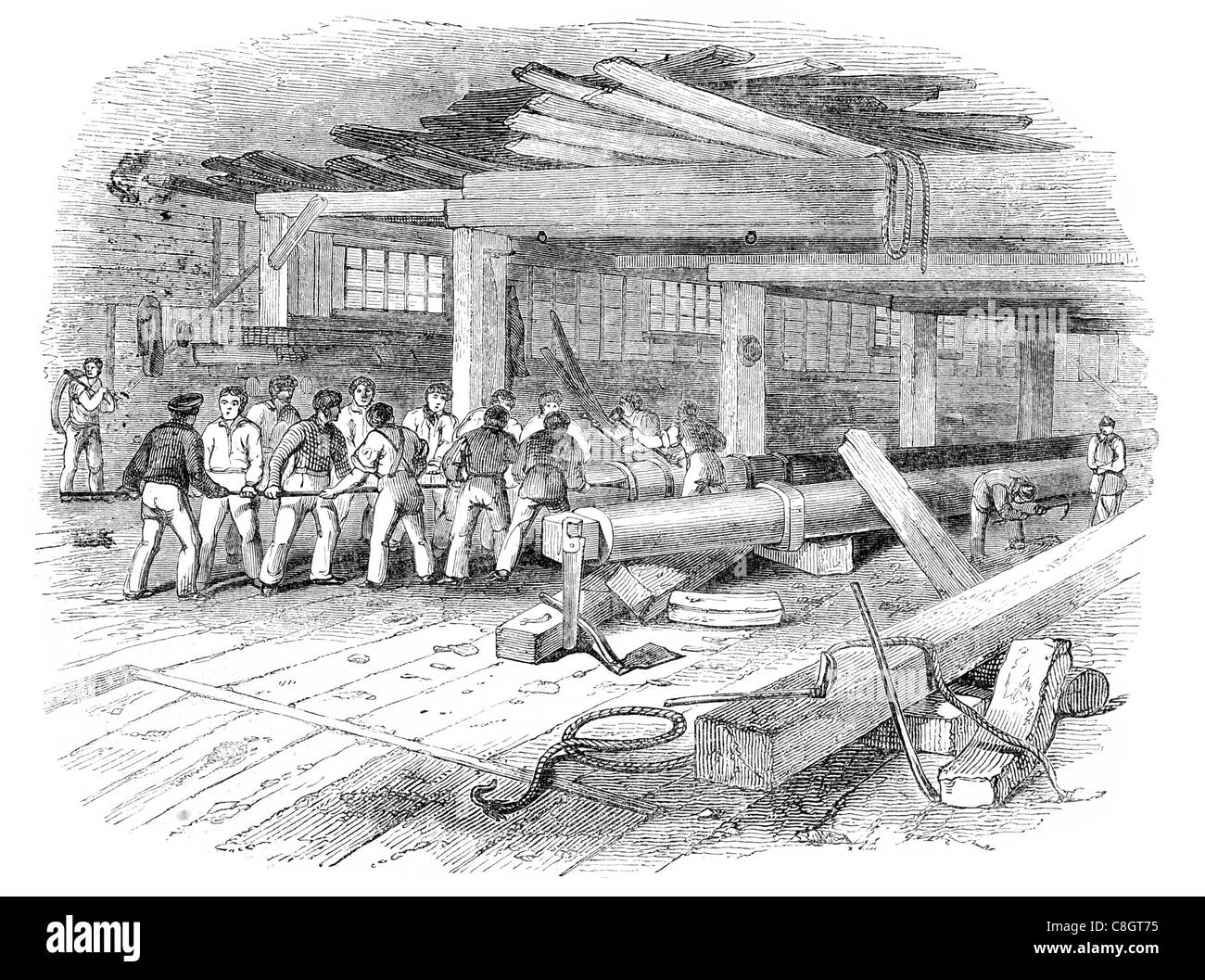 Hooping a mast or driving on the iron rings sailing vessel spar spars ...