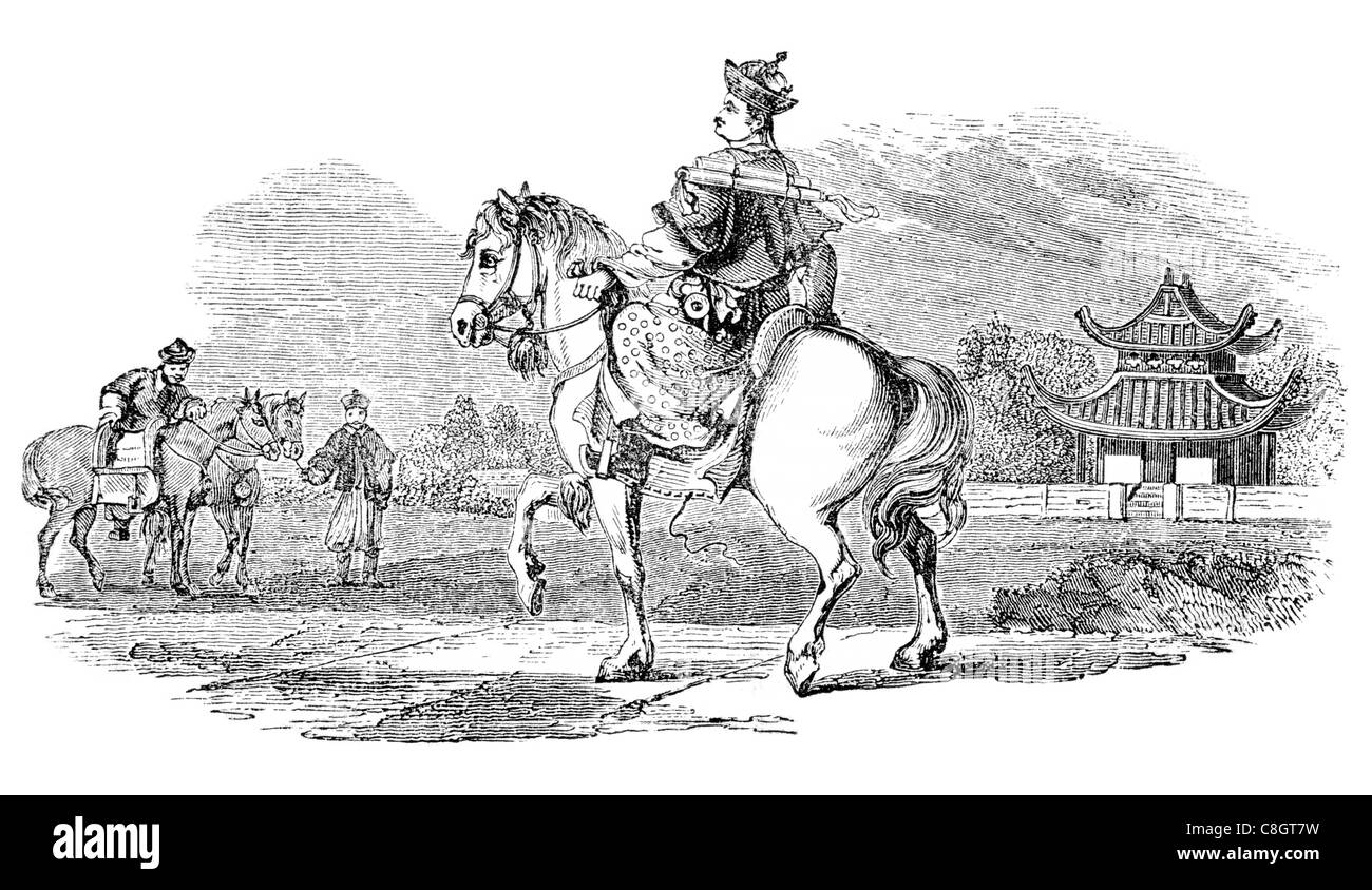 Mandarin courier of China horse rider saddle messenger message mail ...