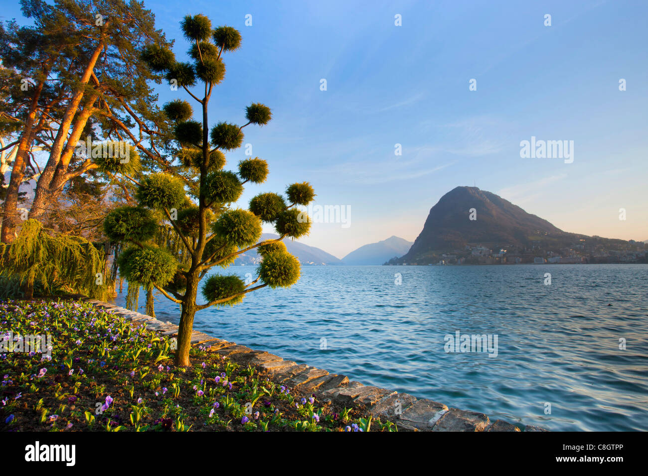 Lago di Lugano, Switzerland, Europe, canton, Ticino, lake, shore, park ...