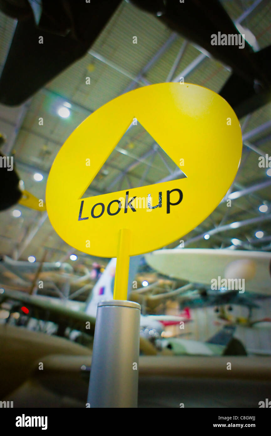 Look up sign, Duxford Imperial War Museum, UK Stock Photo - Alamy