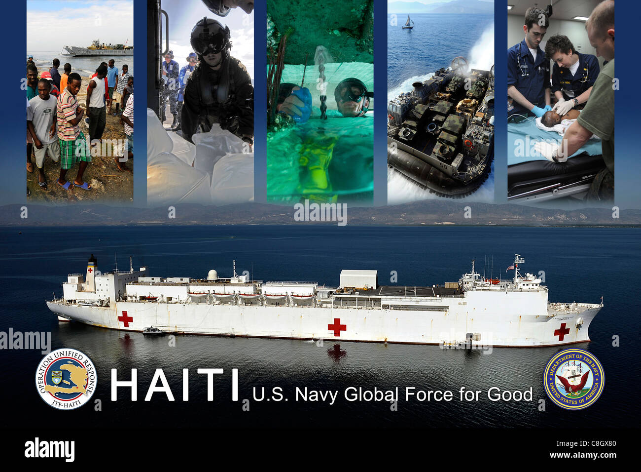 A photo illustration demonstrating U.S. Navy efforts supporting ...