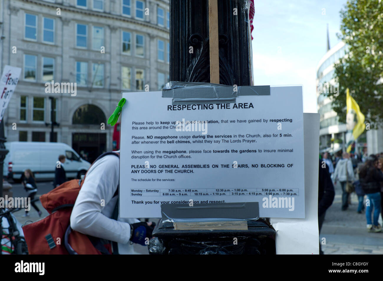 Placards with slogans and banners at the anti Capitalist protest St ...