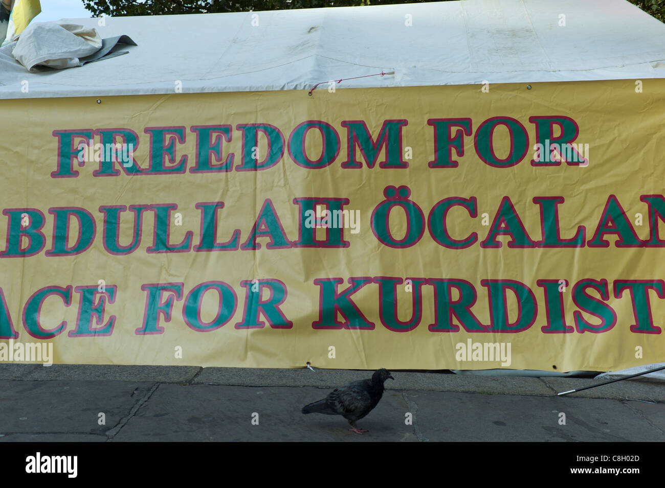 Placards with slogans and banners at the anti Capitalist protest St ...